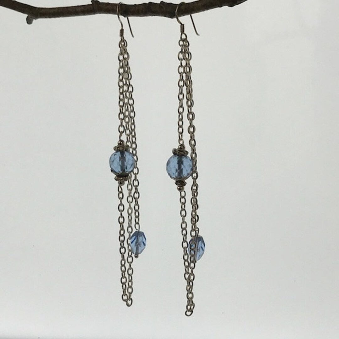 Unusual Hand Made Azure Czech Crystal Shoulder Duster Earrings With ...