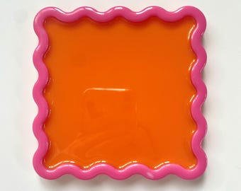 Forest Green and Pink Wiggle Squiggle Wavy Square Resin Trinket Catchall Tray Dish - Etsy
