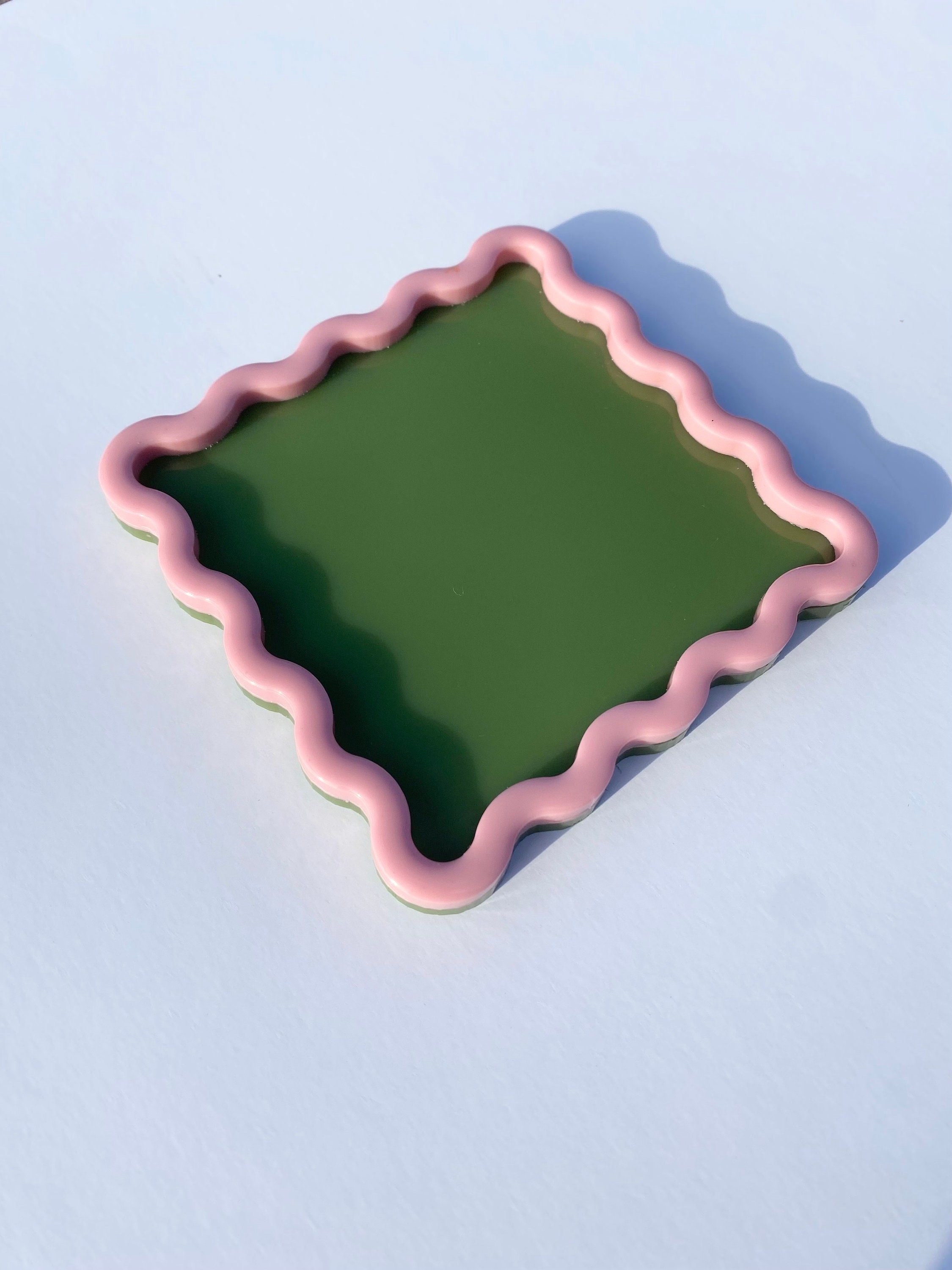 Forest Green and Pink Wiggle Squiggle Wavy Square Resin - Etsy