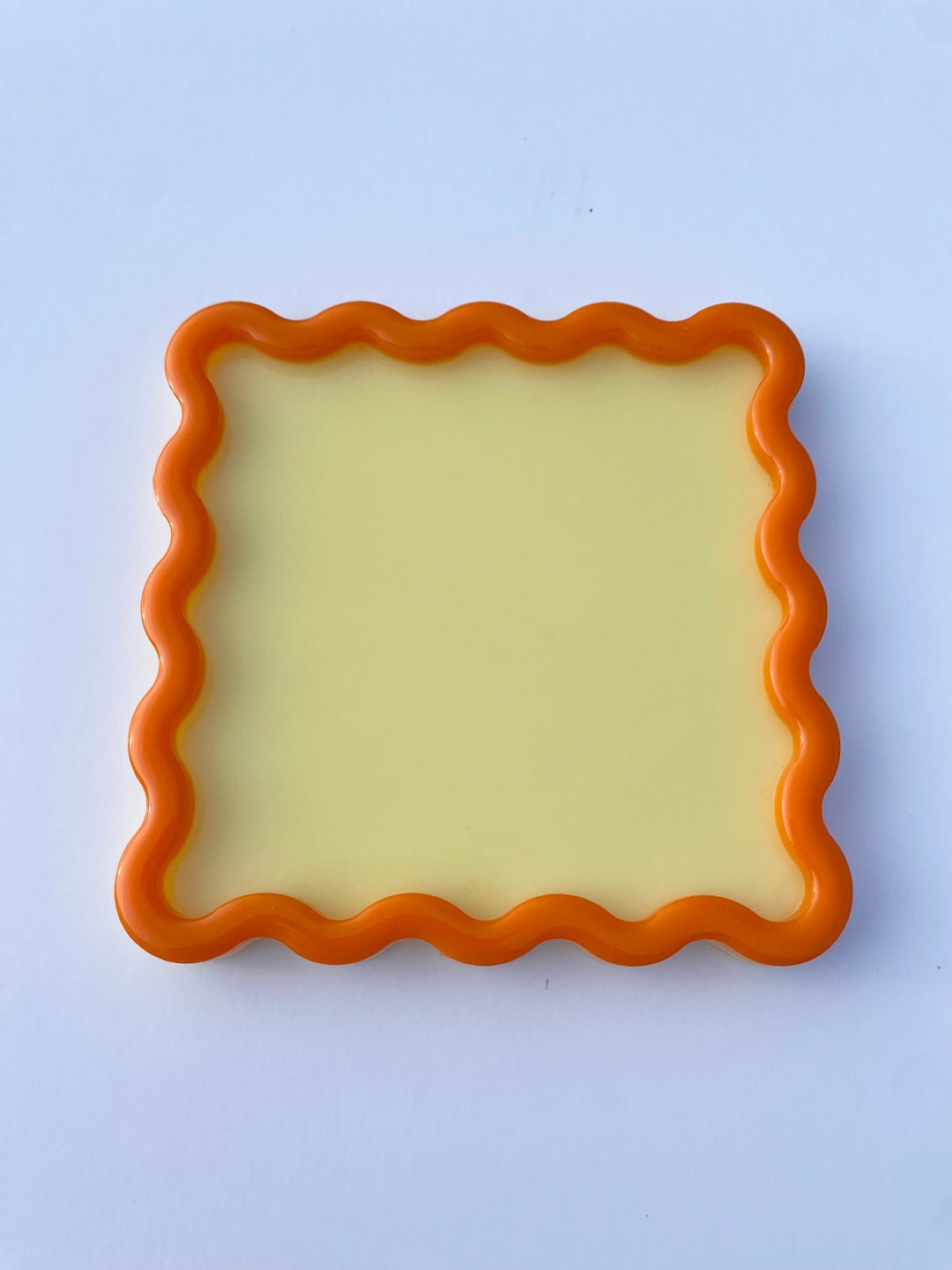 Orange and Yellow Wiggle Squiggle Wavy Square Resin Trinket - Etsy