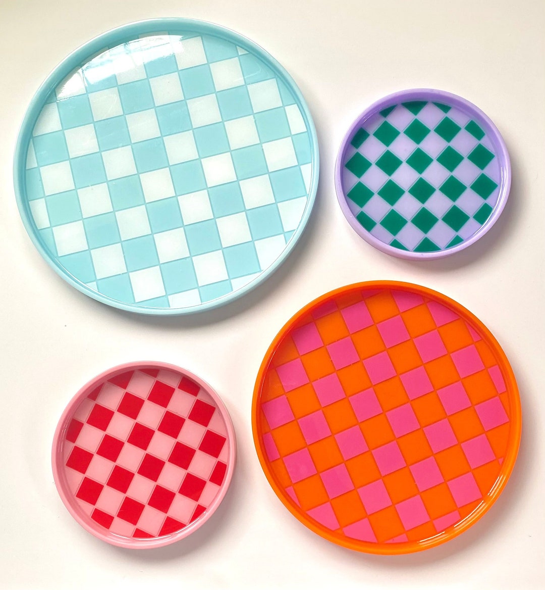 Custom Colourful Resin Circle Checked Trinket Tray, Checkerboard ...