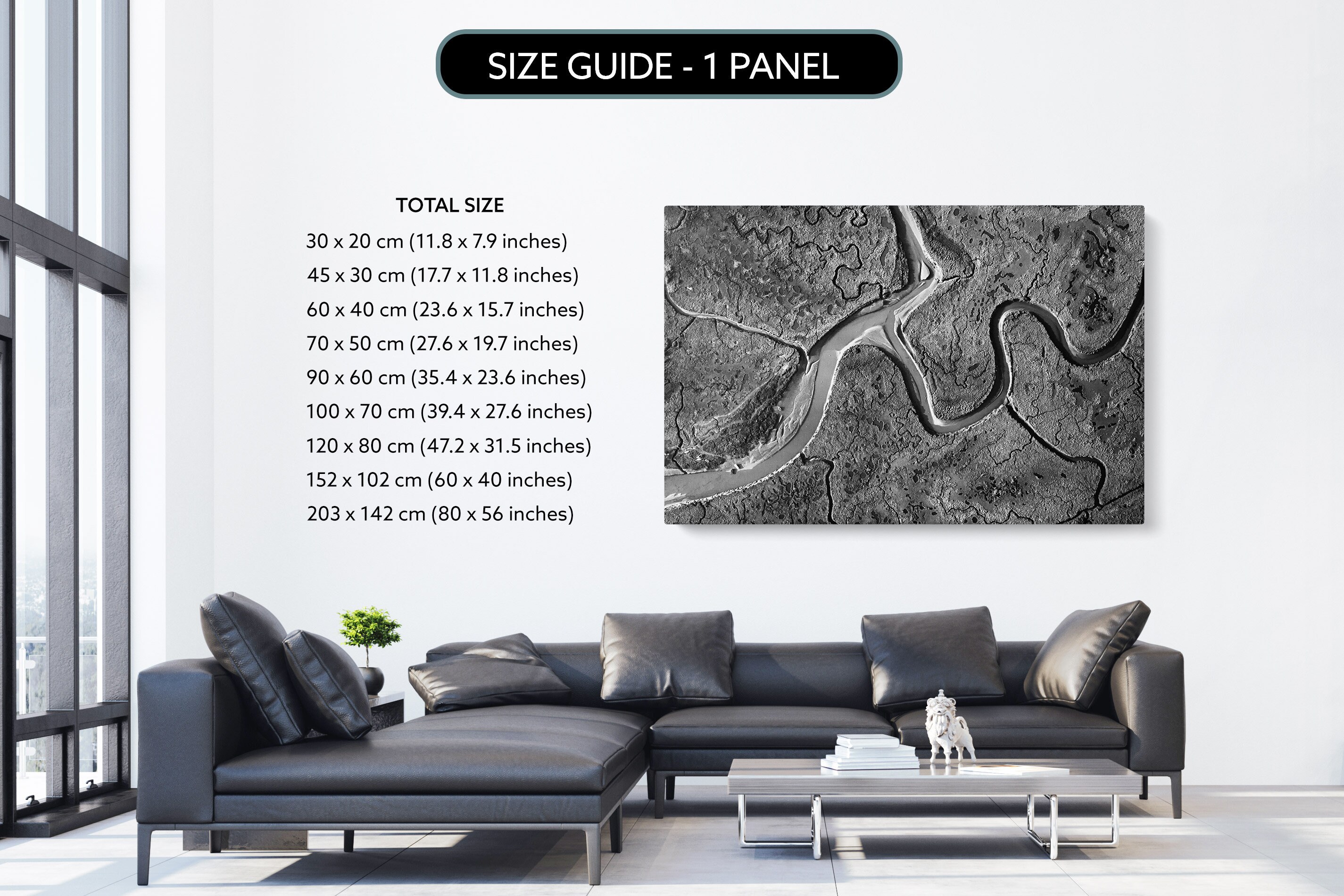 Black and White Meandering River Aerial Photography Canvas Landscape ...