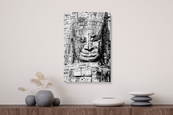 Black and White Stone Face Carving Photography Canvas - Etsy