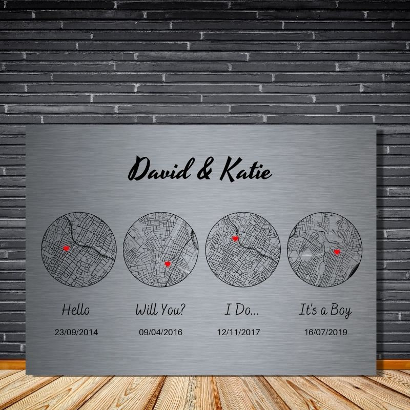 Custom First Date City Map Aluminum Print, Tin Wedding Map Wall Panel ...