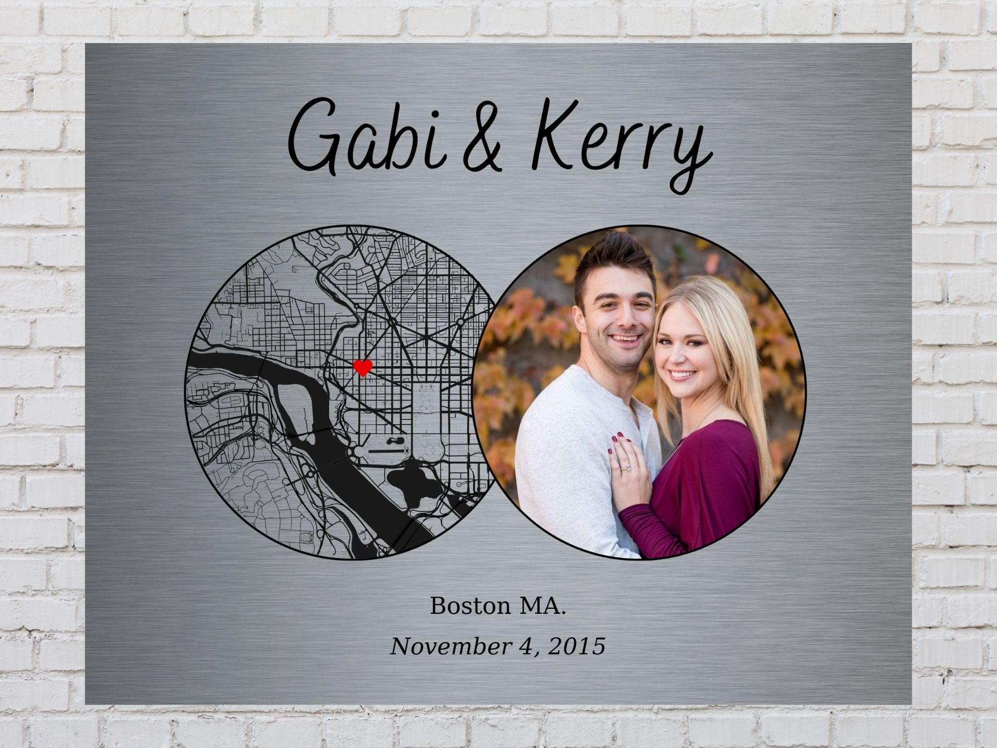 Custom City Map With Photo, First Date Location Aluminum Poster ...