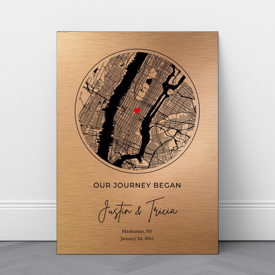 Where It All Began, Where We Met Map on Bronze – Personalized Heart Map ...