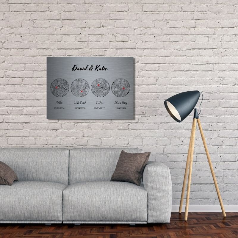 Custom First Date City Map Aluminum Print, Tin Wedding Map Wall Panel ...