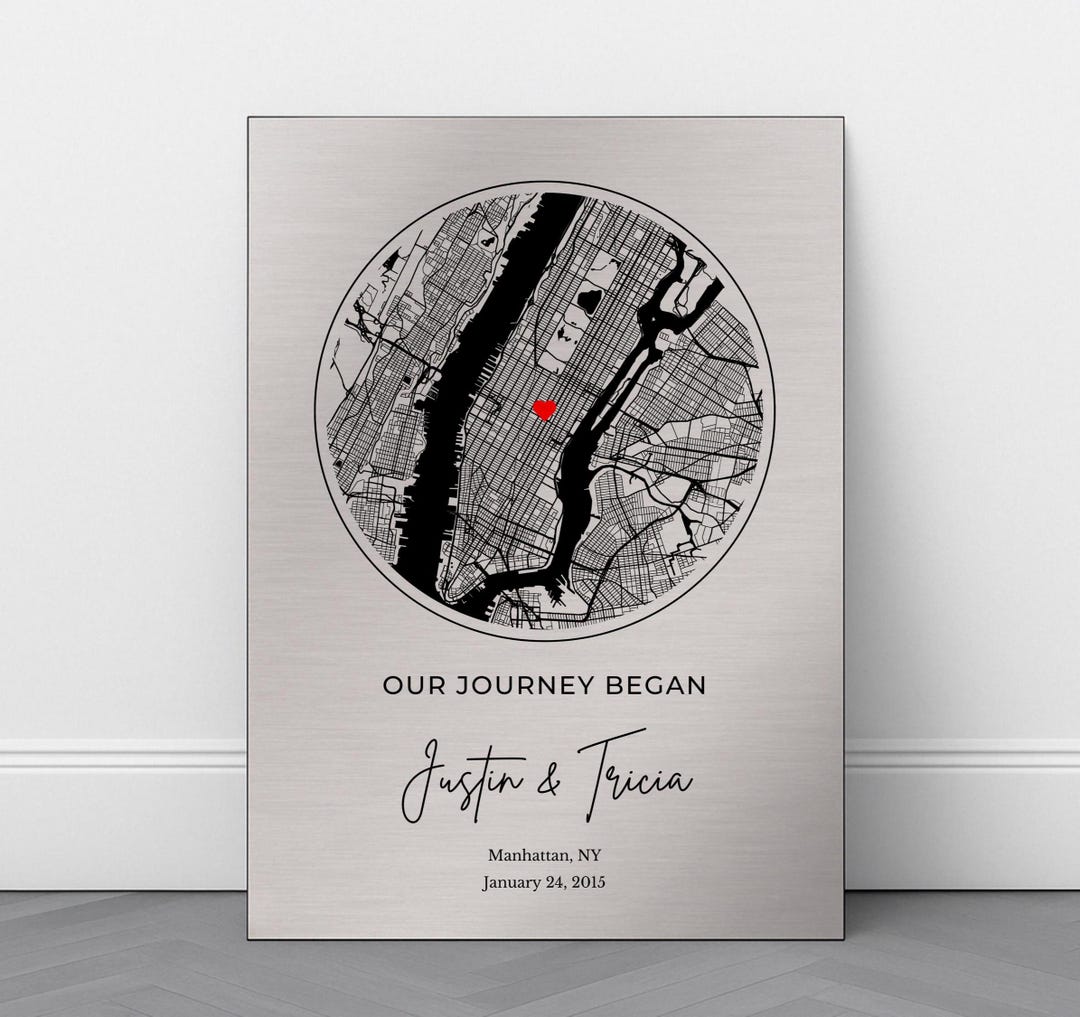 Where We Met Map • Custom Metal Heart Map • Anniversary Gift for Couple ...