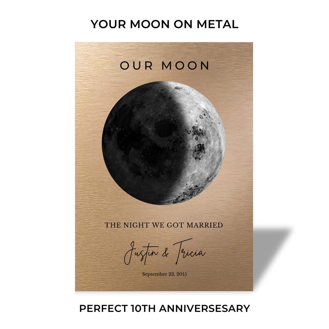 Custom Bronze Moon Phase Sign, Personalized Moon Date Art, Wedding Gift ...