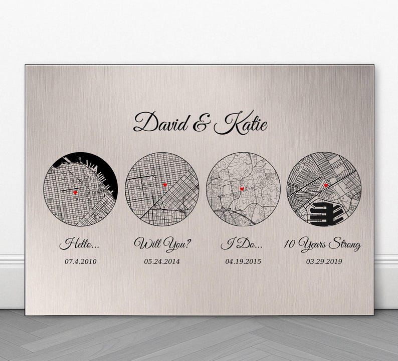 Custom 10th Anniversary Map, Aluminum Anniversary Gift, Personalized ...