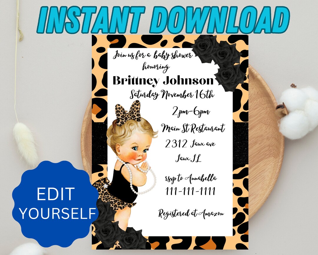 Printable Leopard Baby Shower Invitation Digital Leopard Baby Shower ...