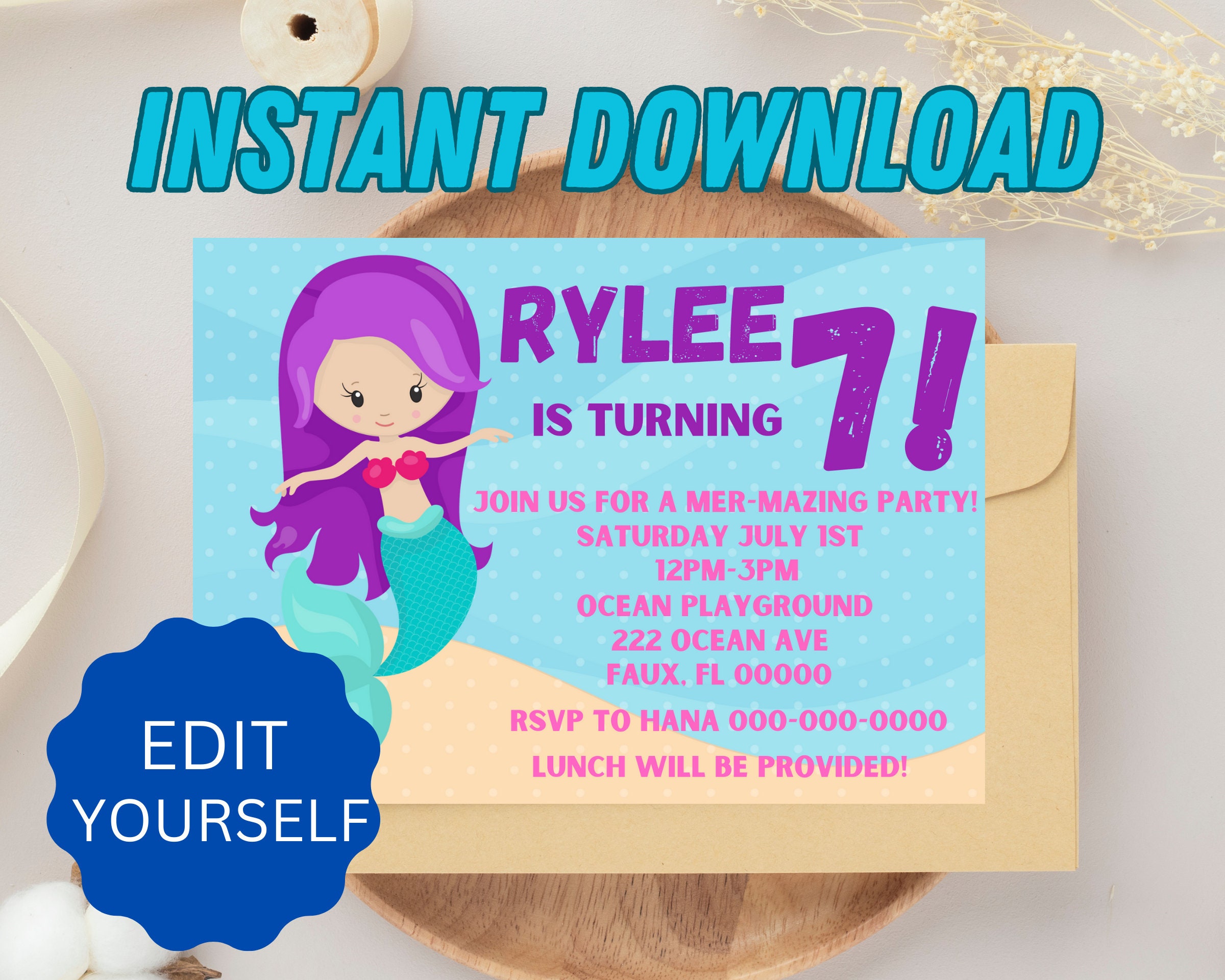 Printable Mermaid Invitation Digital Mermaid Invitation - Etsy