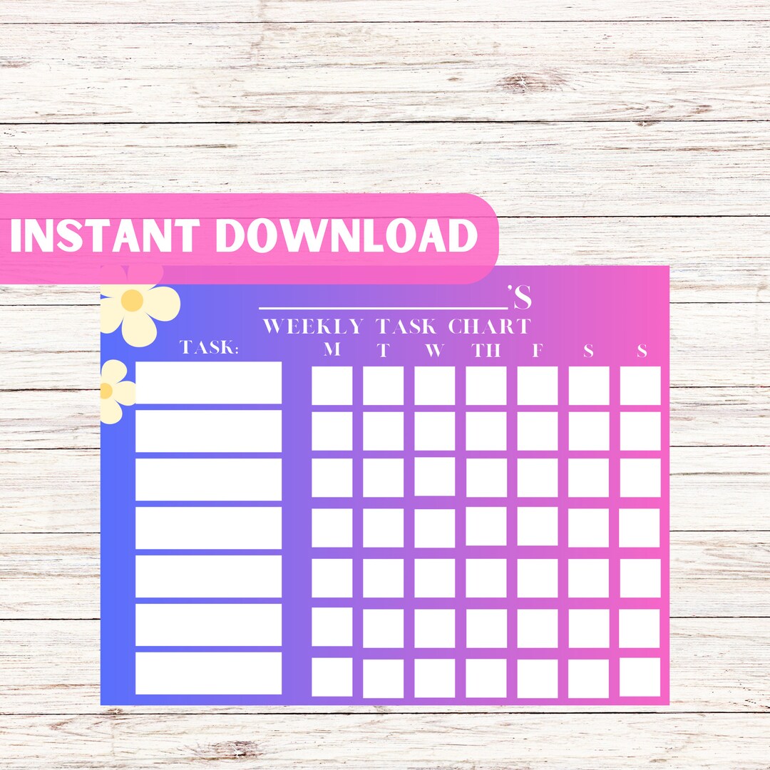 Instant Download Chore Chart Instant Download Weekly Task Chart ...