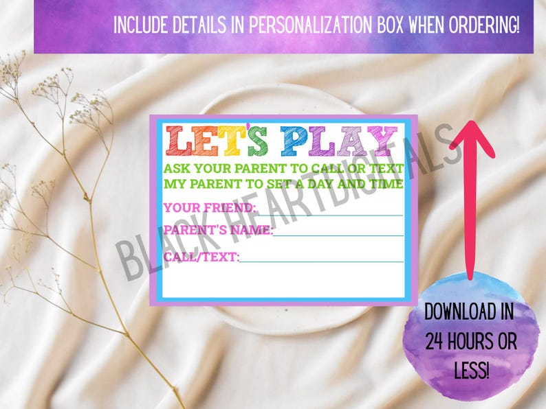 Playdate Card Printable Playdate Card - Etsy