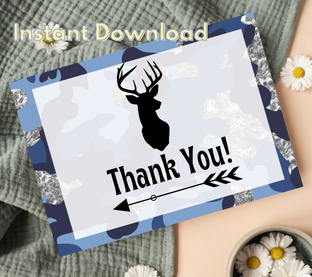 Instant Download Thank You Card Blue Camo Thank You Card Deer Thank You ...