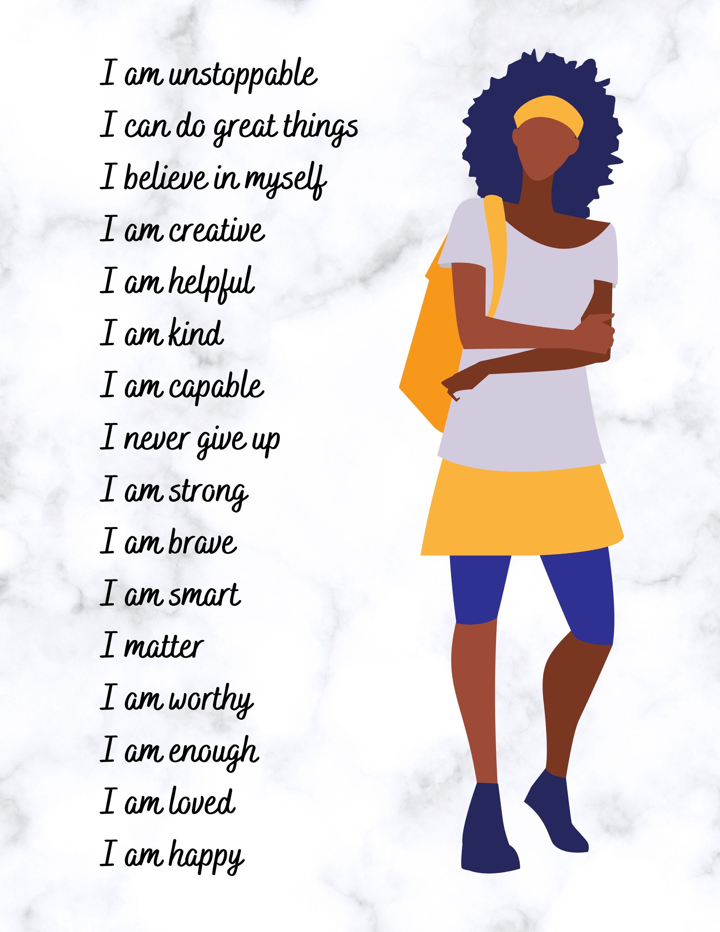 8.5 X 11 PDF Printable Affirmations for Girls - Etsy