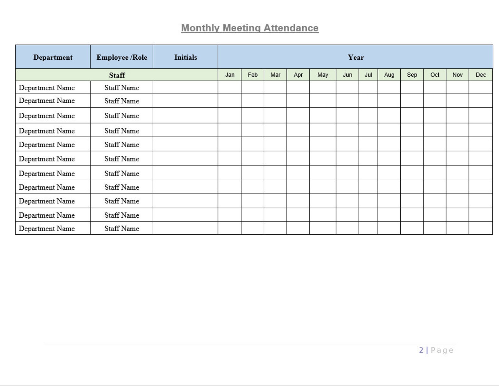 Meeting Attendance Tracker - Editable Word Template - Etsy