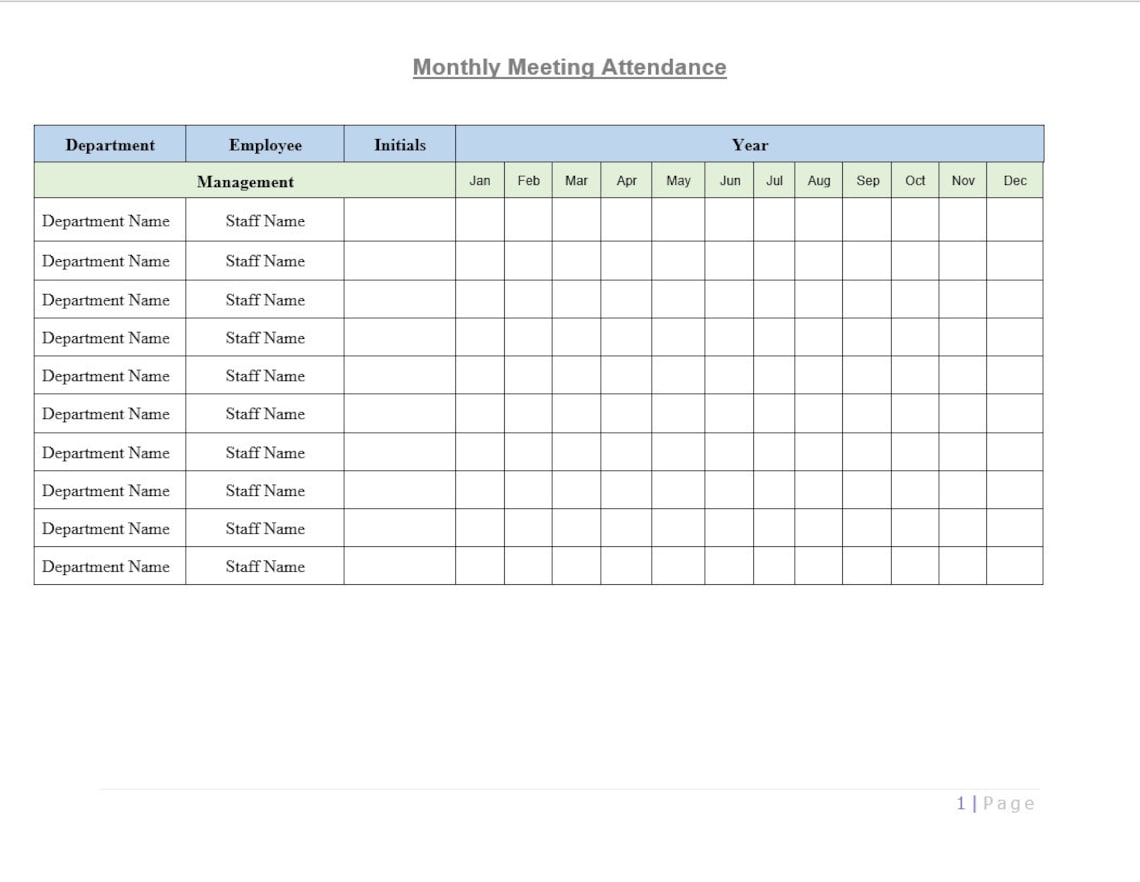 Meeting Attendance Tracker - Editable Word Template - Etsy