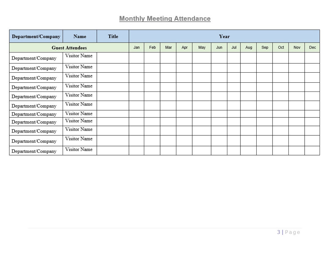 Meeting Attendance Tracker - Editable Word Template - Etsy