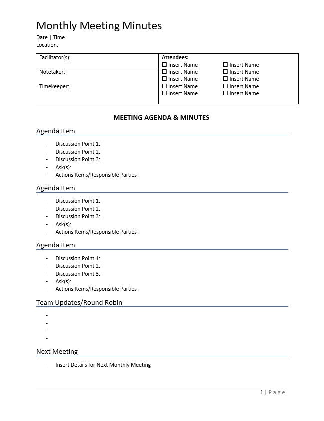 Meeting Agenda/minutes - Editable Word Template - Etsy