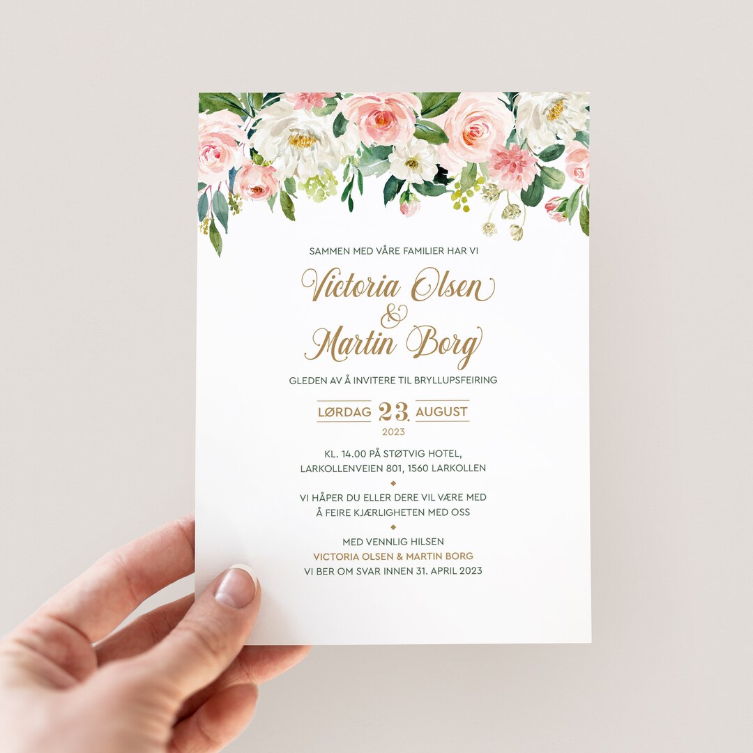 Bryllupsinvitasjon victoria, Designmal, Digital Fil, Redigerbar I Templett, Printbar Invitasjon ...