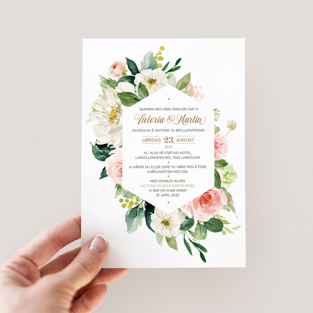 Bryllupsinvitasjon "victoria" A5, Designmal, Digital Fil, Redigerbar I Canva, Printbar ...