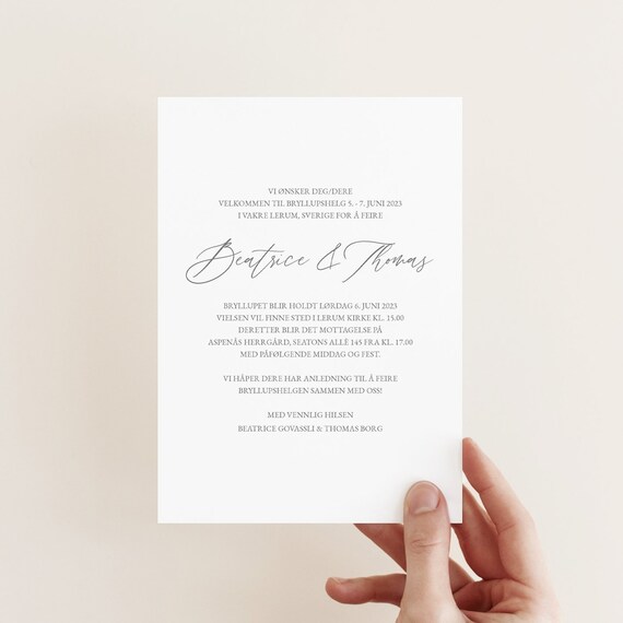 Bryllupsinvitasjon beatrice Designmal Digital - Etsy