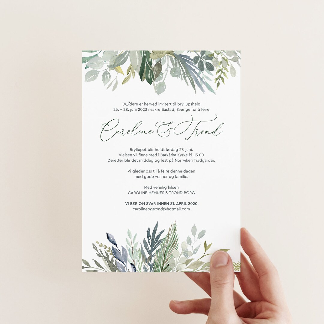 Bryllupsinvitasjon caroline, Designmal, Digital Fil, Redigerbar I Templett, Printbar Invitasjon ...