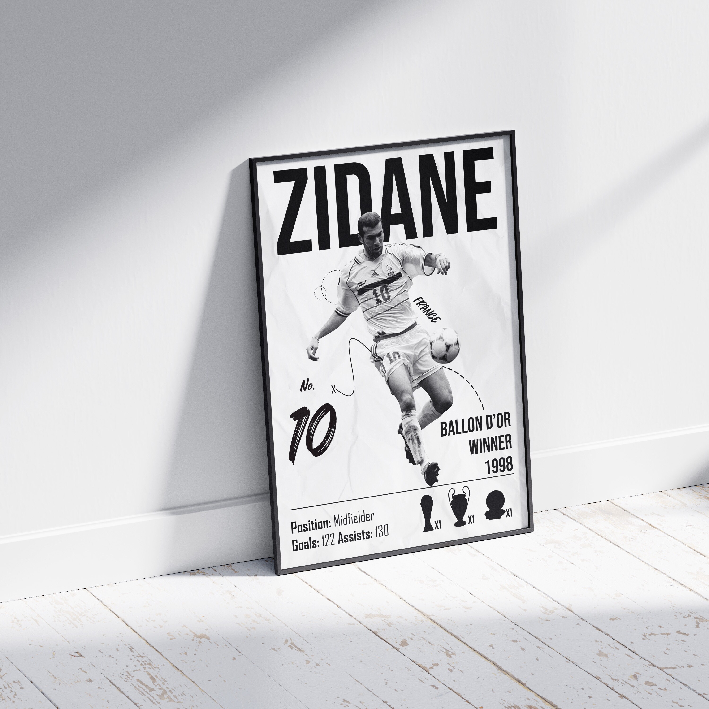 Zinedine Zidane Poster France Football Print Real Madrid Football Print ...