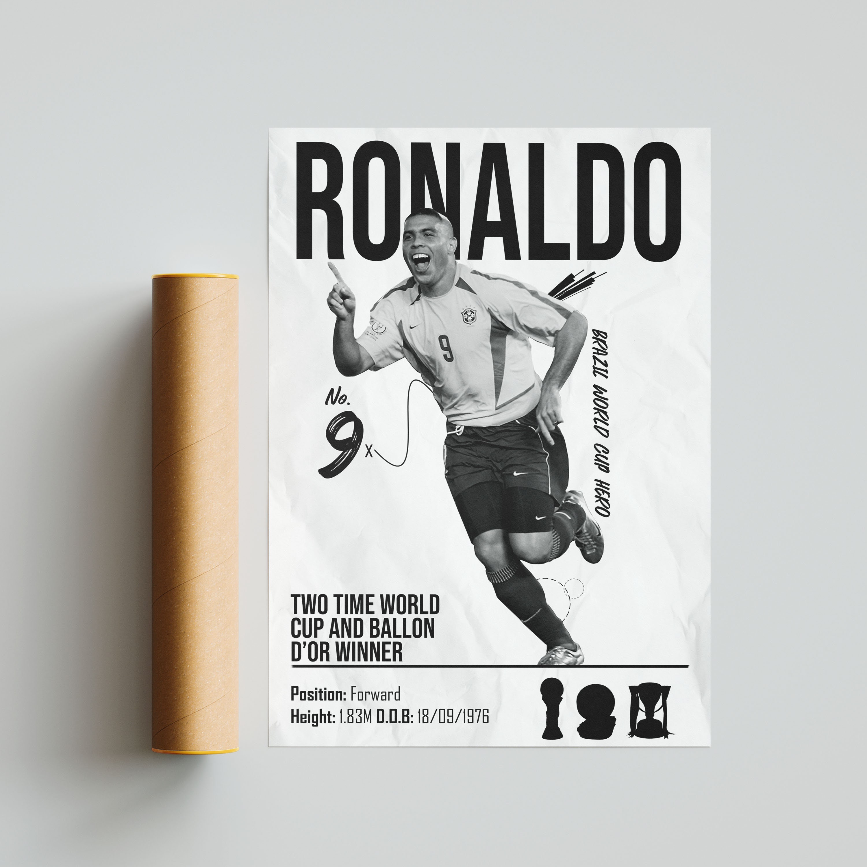 Ronaldo Nazario R9 Poster, Football Poster, Football Print, Ronaldo ...