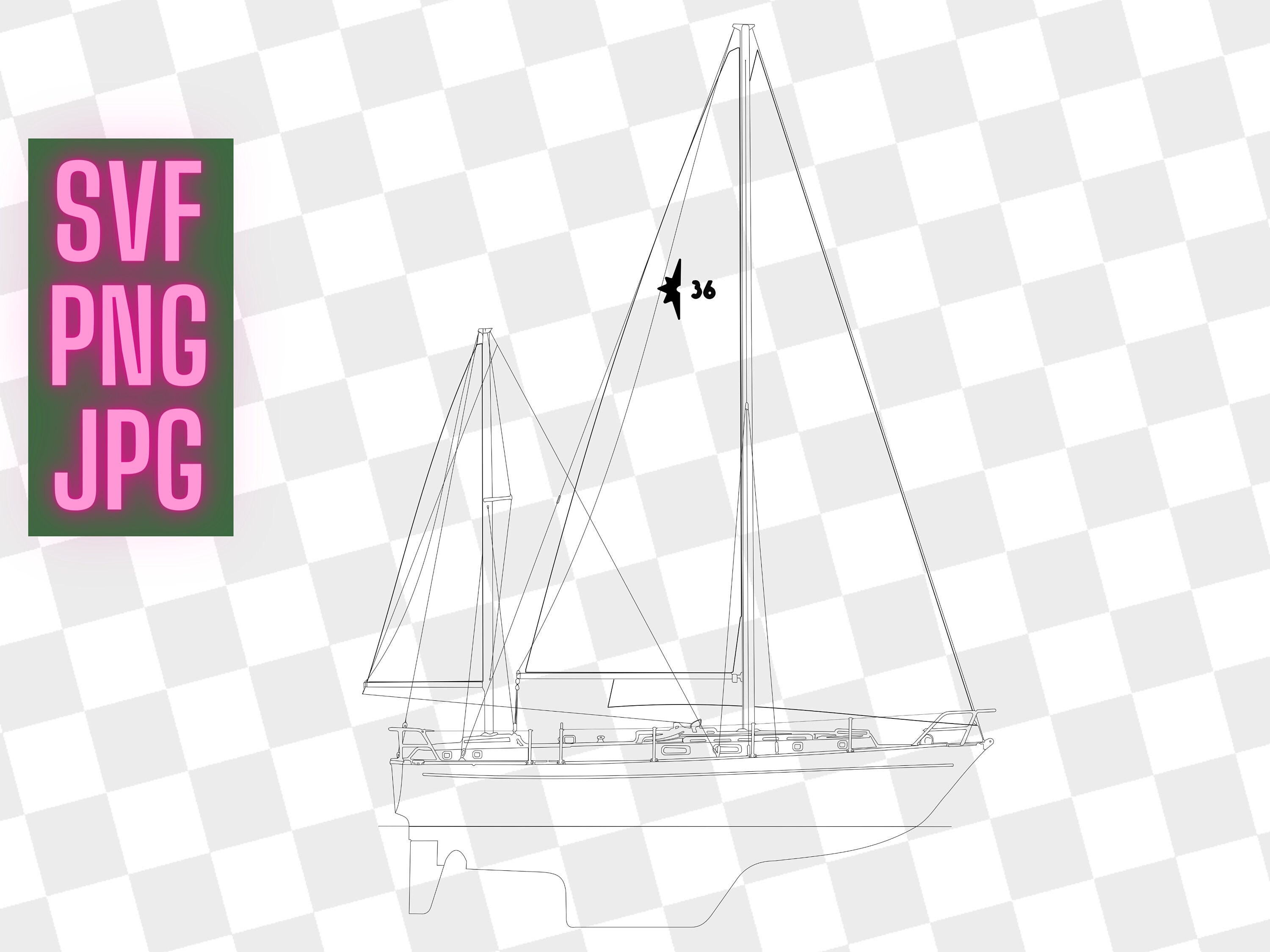 Digital Printable Vector Drawing of Westerly Conwey Ketch Sailing Boat ...