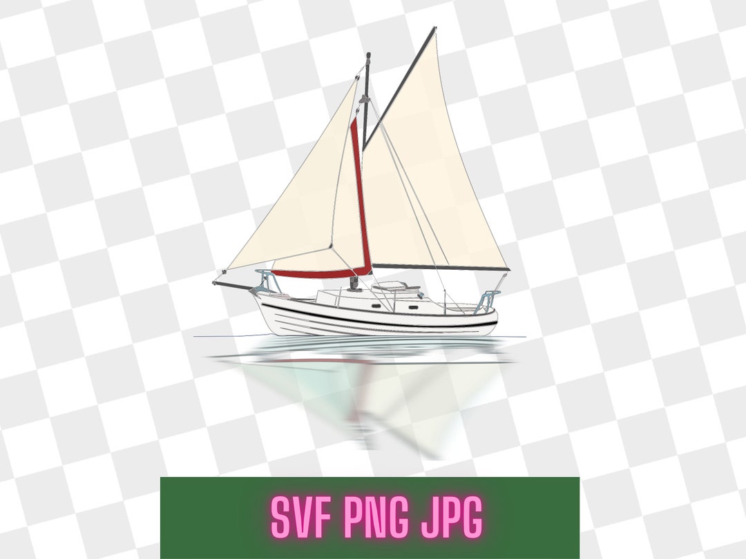 Digital Printable Vector Graphic of Small Sailing Boat With Reflection ...