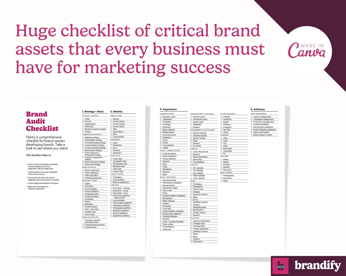 Branding Checklist, Brand Audit Checklist, Brand Template, Marketing ...