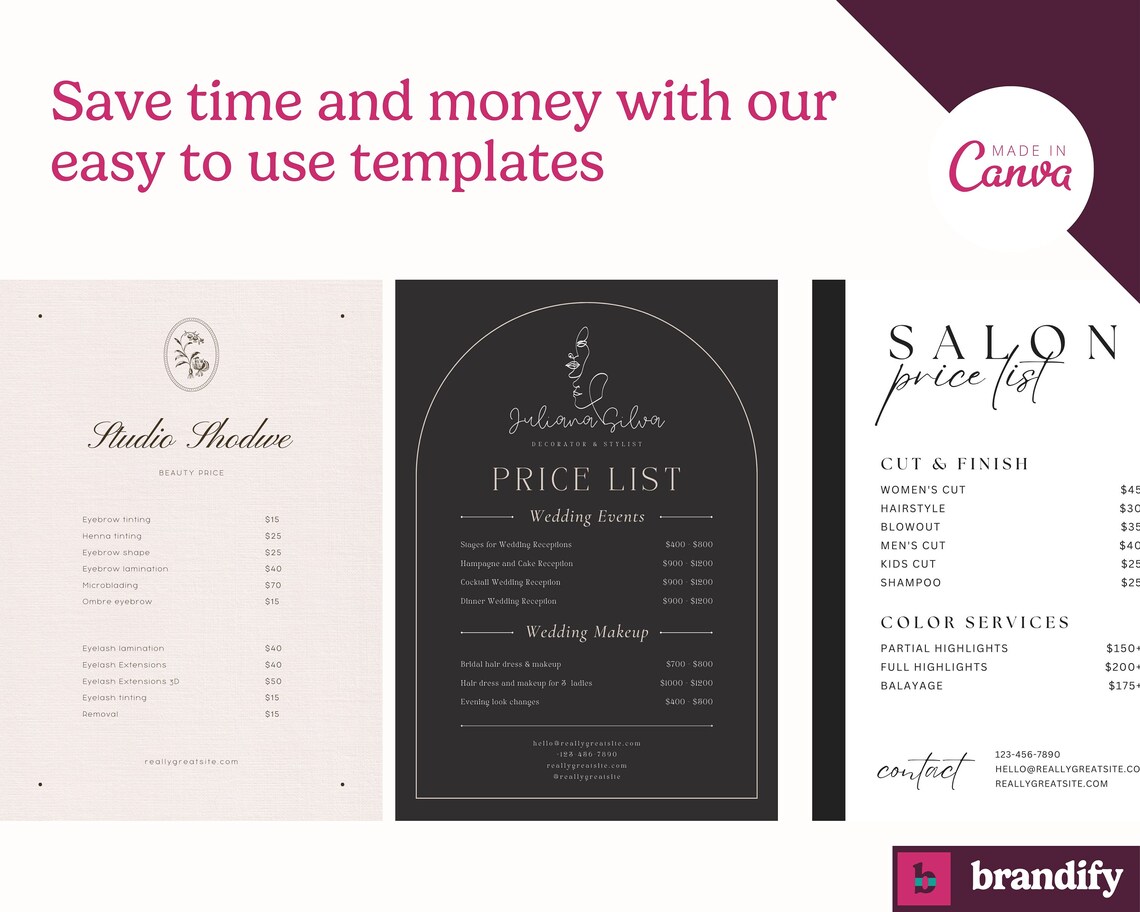 Price List Templates, Printable Price List, Canva Price List, Spa Salon ...
