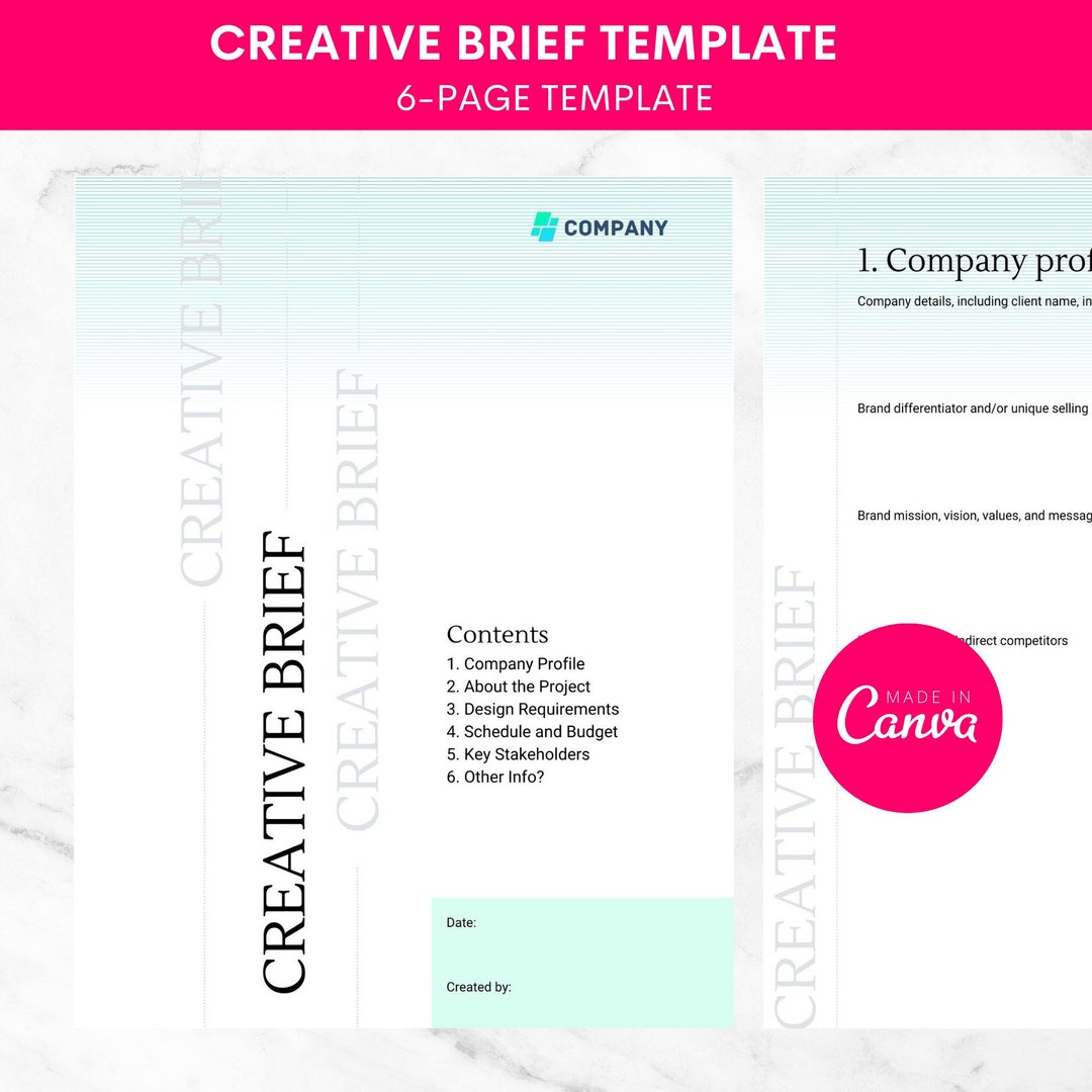 Creative Brief Template Design Brief Creative Planner CANVA - Etsy