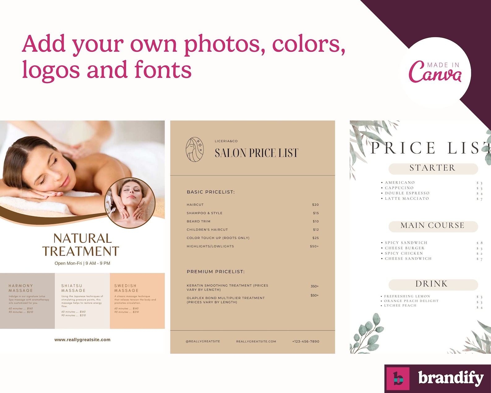 Price List Templates, Printable Price List, Canva Price List, Spa Salon ...