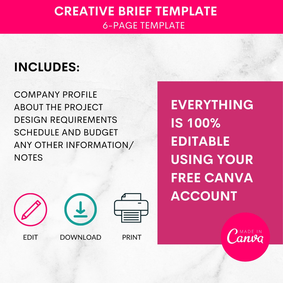 Creative Brief Template, Design Brief, Creative Planner, CANVA Template ...