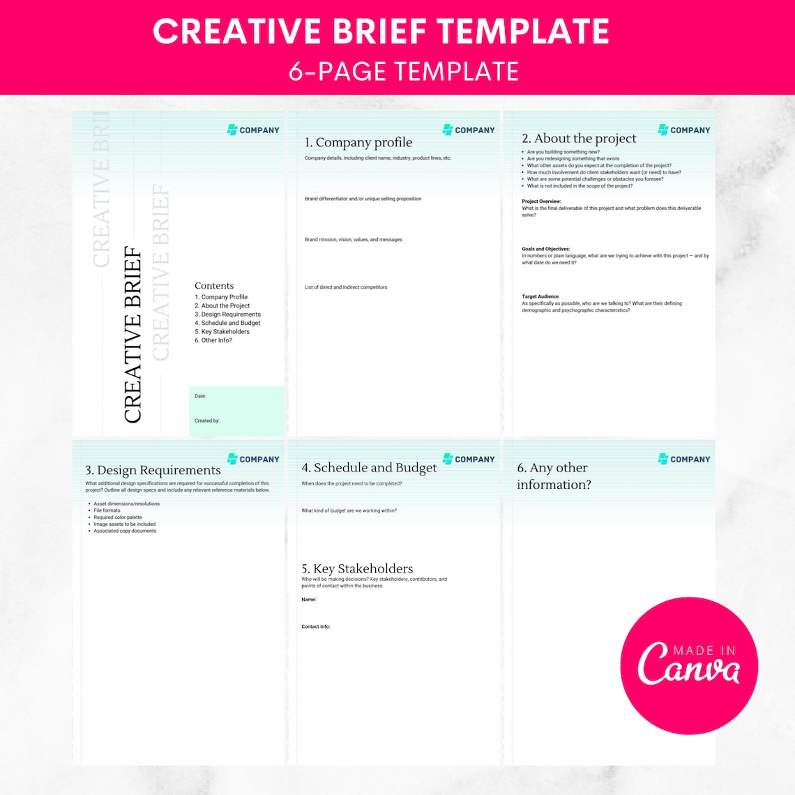 Creative Brief Template, Design Brief, Creative Planner, CANVA Template ...
