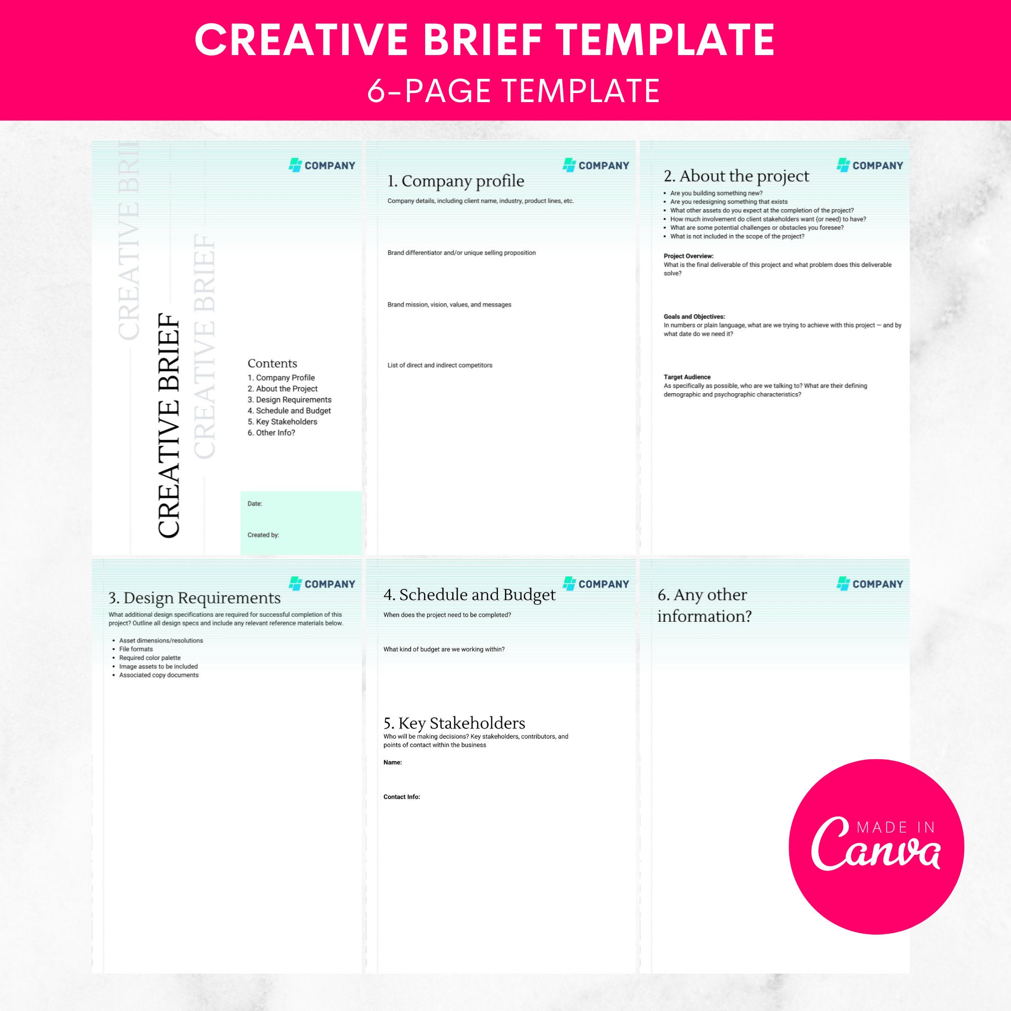 Creative Brief Template, Design Brief, Creative Planner, CANVA Template ...