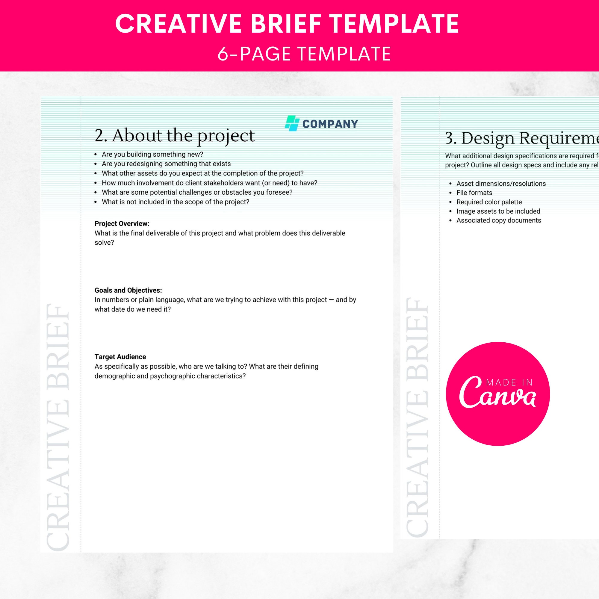Creative Brief Template, Design Brief, Creative Planner, CANVA Template ...