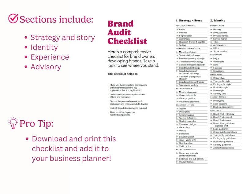 Branding Checklist, Brand Audit Checklist, Brand Template, Marketing ...
