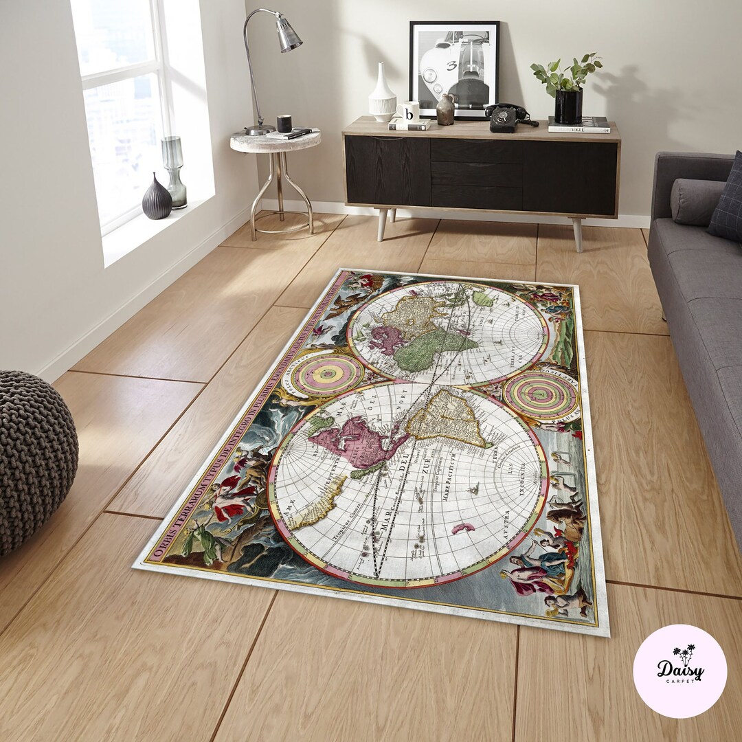 World Map Rug Map Rugs Area Carpet Vintage Pattern Map Rug - Etsy