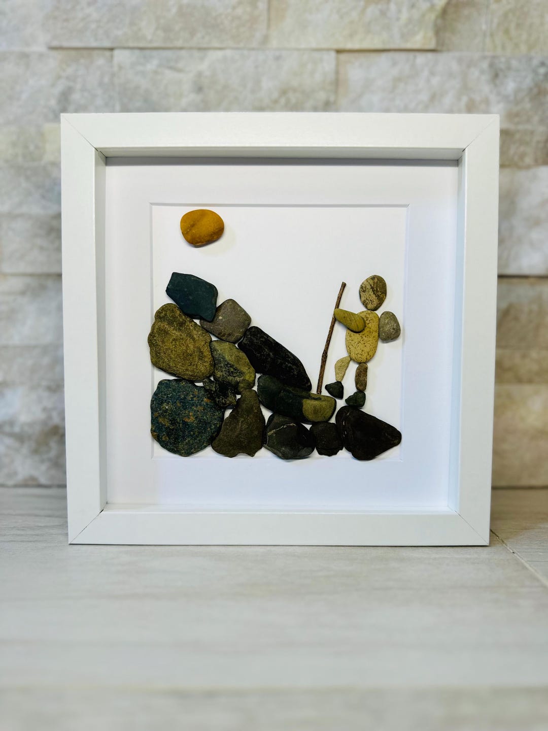 Framed Pebble Art: Hiker - Lake Michigan Stones - Etsy