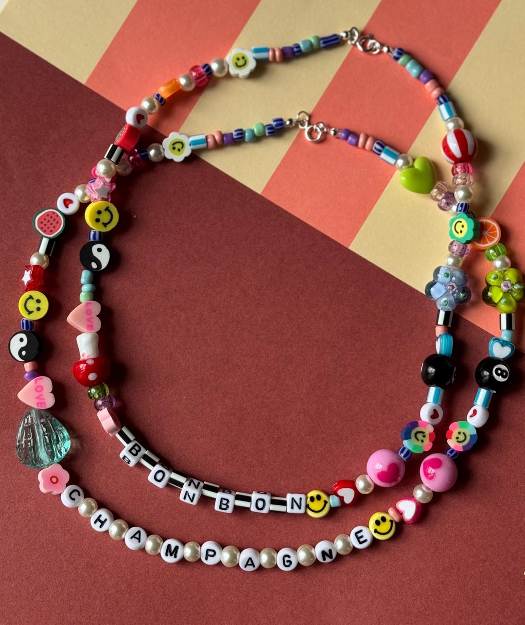 925 Silver Custom Letter Name Word Mismatch Boho Beaded 90s Necklace - Etsy