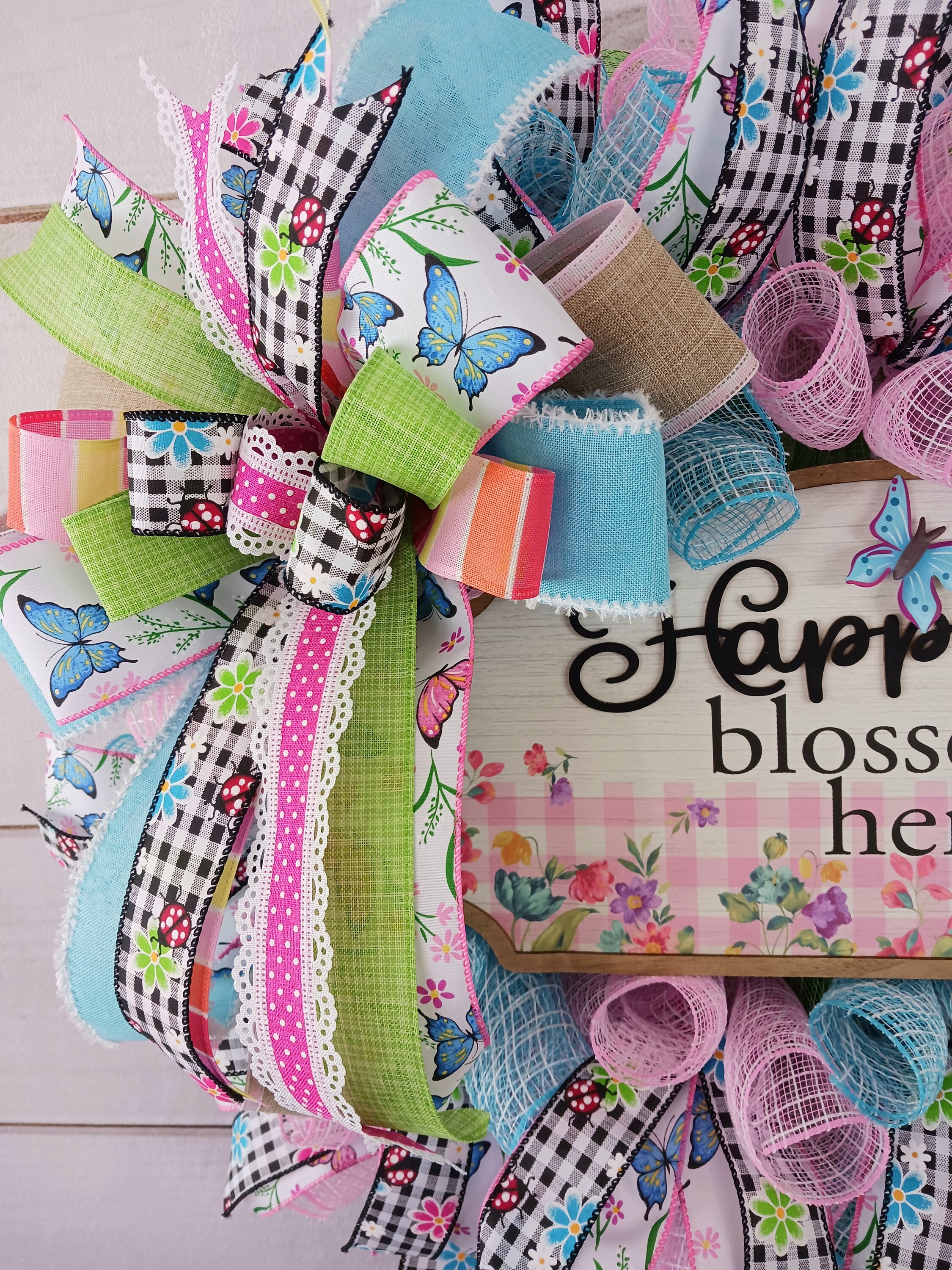 Colorful Spring Wreath, Spring Mesh Wreath, Butterfly Spring Wreath ...