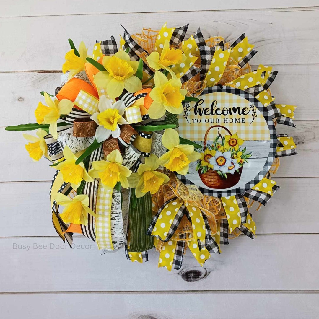 Welcome Home Wreath, Daffodil Wreath for Front Door, Yellow Spring ...