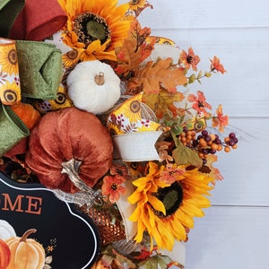 Welcome Fall Wreath, Pumpkin Sunflower Door Decor, Autumn Harvest ...
