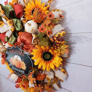Welcome Fall Wreath, Pumpkin Sunflower Door Decor, Autumn Harvest ...