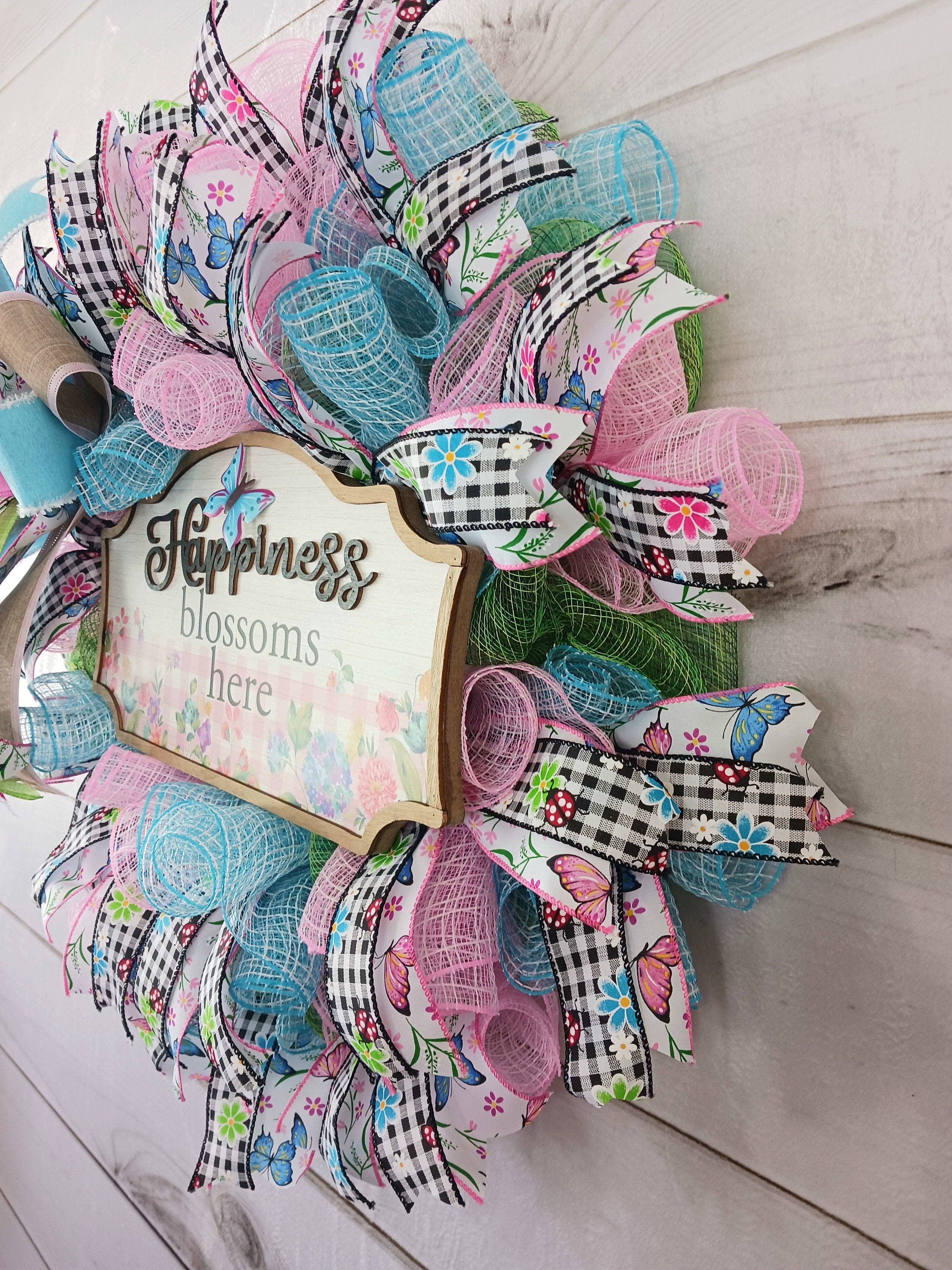 Colorful Spring Wreath, Spring Mesh Wreath, Butterfly Spring Wreath ...