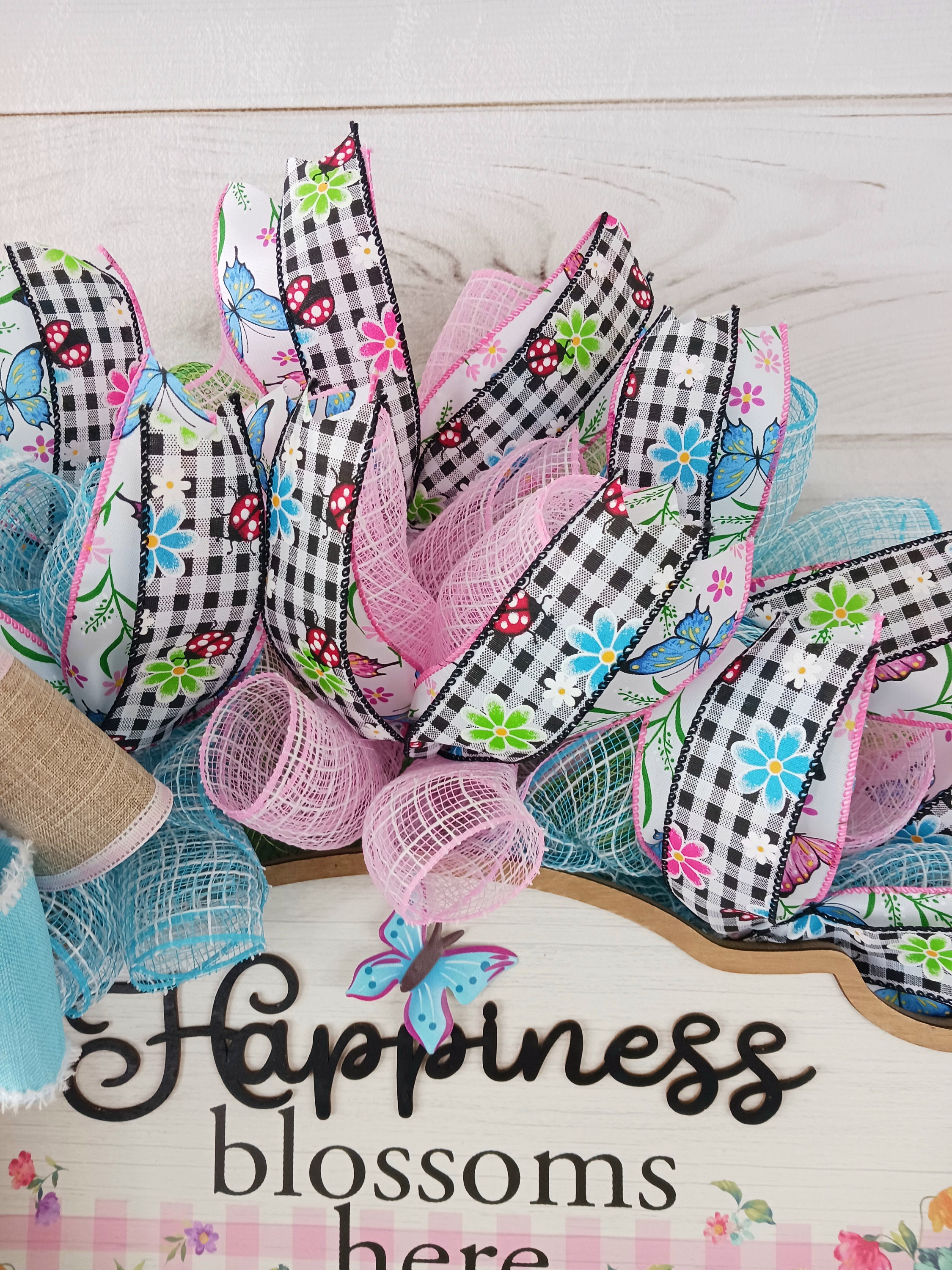 Colorful Spring Wreath, Spring Mesh Wreath, Butterfly Spring Wreath ...